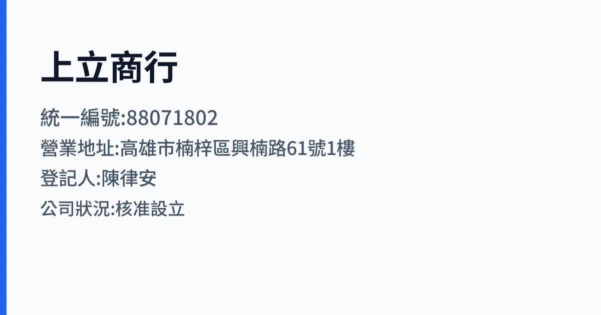 上立商行 - 統編 88071802(高雄市) 公司登記資料與營業項目詳細圖表