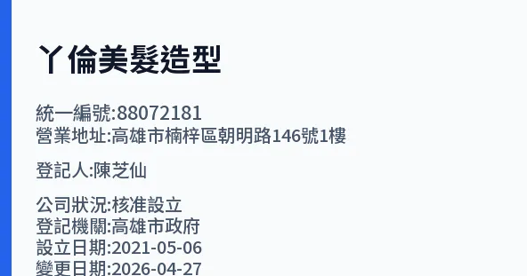 丫倫美髮造型的照片-統編 88072181(高雄市) 公司登記資料與營業項目詳細圖表