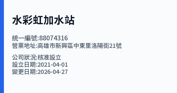 水彩虹加水站的照片-統編 88074316(高雄市) 公司登記資料與營業項目詳細圖表