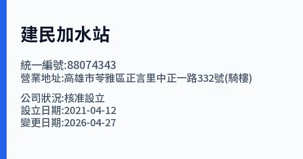 建民加水站的照片-統編 88074343(高雄市) 公司登記資料與營業項目詳細圖表