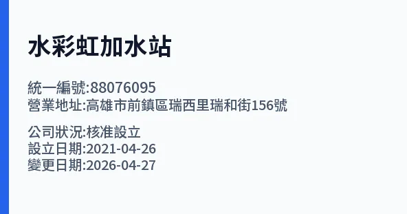 水彩虹加水站的照片-統編 88076095(高雄市) 公司登記資料與營業項目詳細圖表