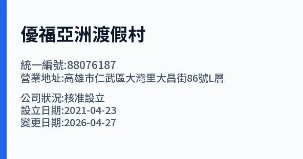 優福亞洲渡假村的照片-統編 88076187(高雄市) 公司登記資料與營業項目詳細圖表