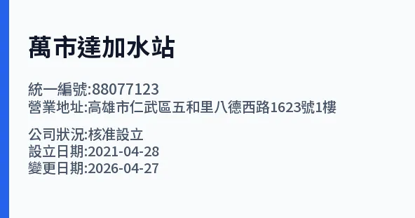 萬市達加水站的照片-統編 88077123(高雄市) 公司登記資料與營業項目詳細圖表