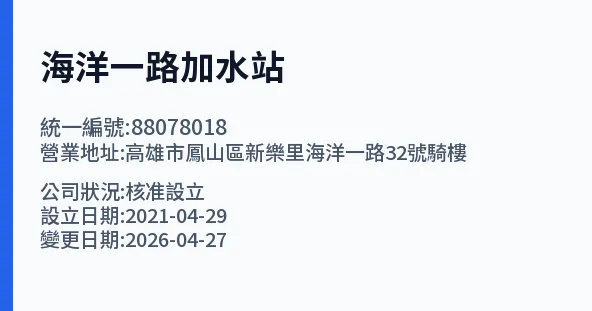 海洋一路加水站的照片-統編 88078018(高雄市) 公司登記資料與營業項目詳細圖表