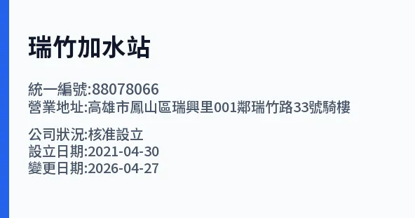 瑞竹加水站的照片-統編 88078066(高雄市) 公司登記資料與營業項目詳細圖表