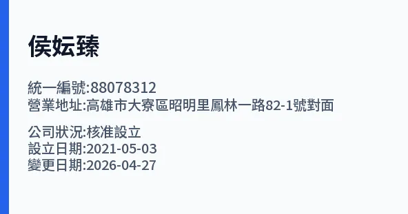 侯妘臻的照片-統編 88078312(高雄市) 公司登記資料與營業項目詳細圖表