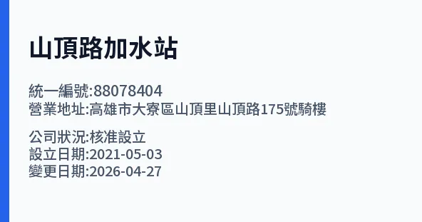 山頂路加水站的照片-統編 88078404(高雄市) 公司登記資料與營業項目詳細圖表
