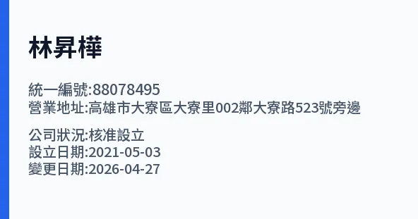 林昇樺的照片-統編 88078495(高雄市) 公司登記資料與營業項目詳細圖表
