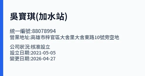 吳寶琪(加水站)的照片-統編 88078994(高雄市) 公司登記資料與營業項目詳細圖表
