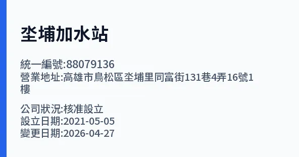 坔埔加水站的照片-統編 88079136(高雄市) 公司登記資料與營業項目詳細圖表
