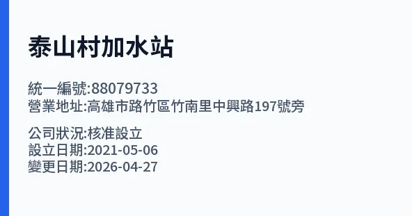 泰山村加水站的照片-統編 88079733(高雄市) 公司登記資料與營業項目詳細圖表