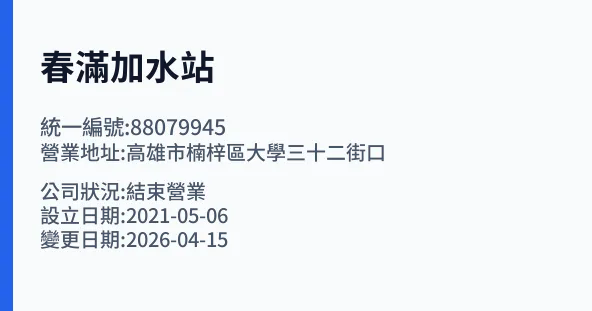 春滿加水站的照片-統編 88079945(高雄市) 公司登記資料與營業項目詳細圖表