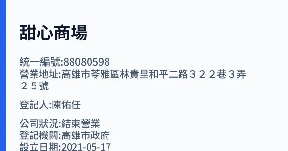 甜心商場的照片-統編 88080598(高雄市) 公司登記資料與營業項目詳細圖表