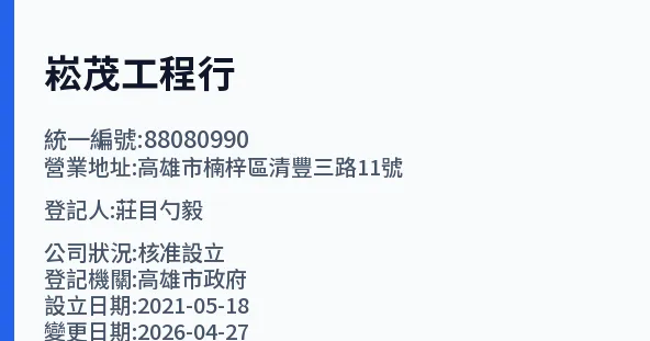 崧茂工程行的照片-統編 88080990(高雄市) 公司登記資料與營業項目詳細圖表