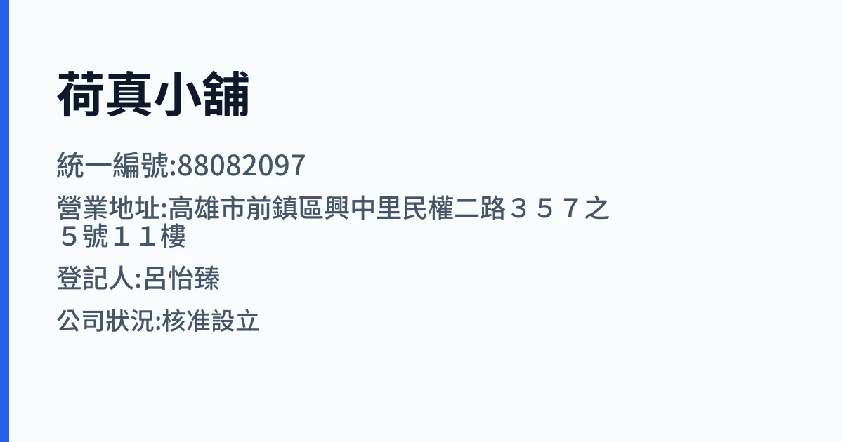 荷真小舖 - 統編 88082097(高雄市) 公司登記資料與營業項目詳細圖表