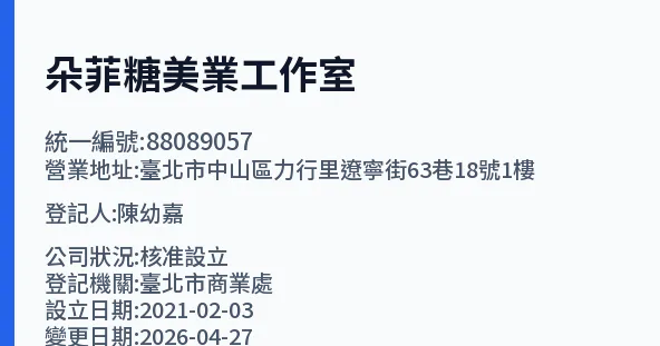 朵菲糖美業工作室的照片-統編 88089057(臺北市) 公司登記資料與營業項目詳細圖表