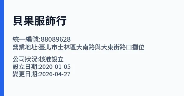 貝果服飾行的照片-統編 88089628(臺北市) 公司登記資料與營業項目詳細圖表