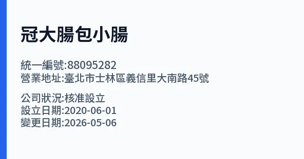 冠大腸包小腸的照片-統編 88095282(臺北市) 公司登記資料與營業項目詳細圖表