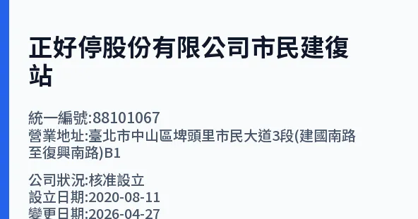 正好停股份有限公司市民建復站的照片-統編 88101067(臺北市) 公司登記資料與營業項目詳細圖表