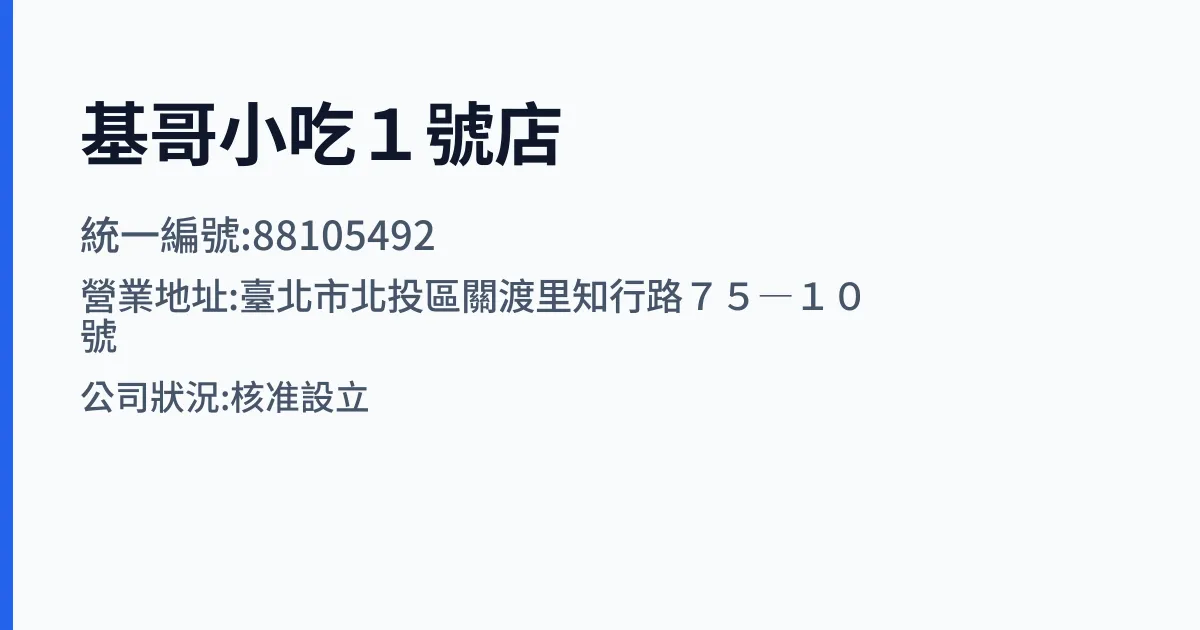 基哥小吃１號店 - 統編 88105492(臺北市) 公司登記資料與營業項目詳細圖表