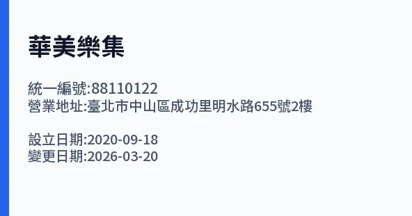 華美樂集的照片-統編 88110122(臺北市) 公司登記資料與營業項目詳細圖表