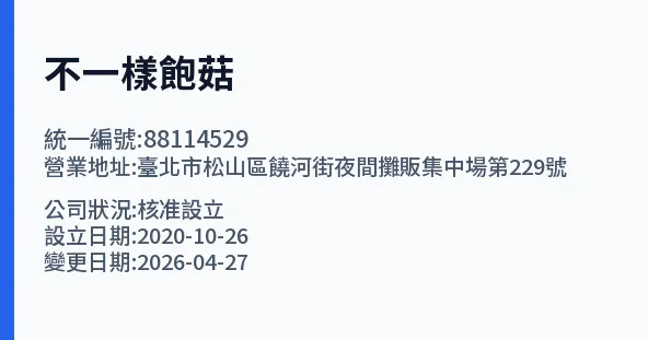 不一樣飽菇的照片-統編 88114529(臺北市) 公司登記資料與營業項目詳細圖表