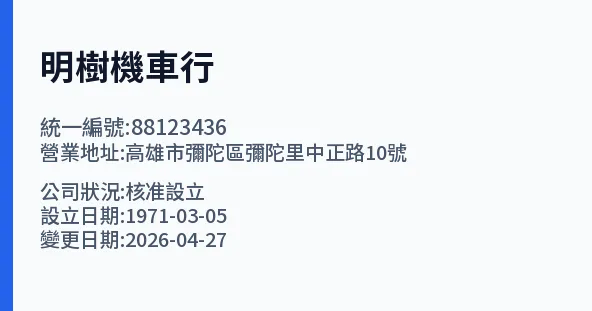 明樹機車行的照片-統編 88123436(高雄市) 公司登記資料與營業項目詳細圖表