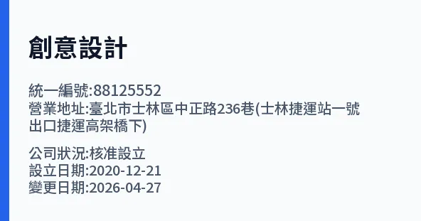 創意設計的照片-統編 88125552(臺北市) 公司登記資料與營業項目詳細圖表