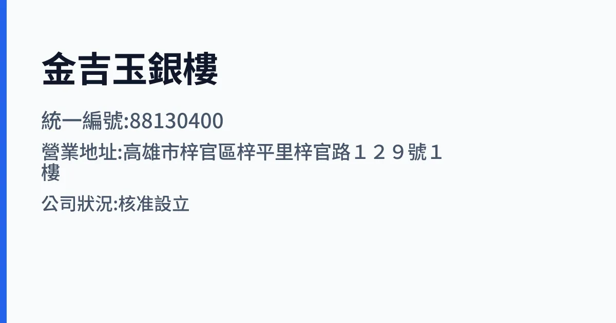 金吉玉銀樓 - 統編 88130400(高雄市) 公司登記資料與營業項目詳細圖表