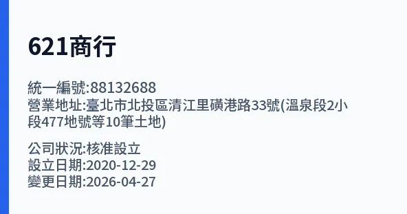 621商行的照片-統編 88132688(臺北市) 公司登記資料與營業項目詳細圖表