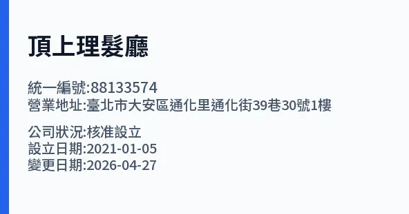 頂上理髮廳的照片-統編 88133574(臺北市) 公司登記資料與營業項目詳細圖表