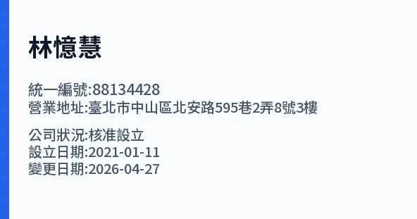 林憶慧的照片-統編 88134428(臺北市) 公司登記資料與營業項目詳細圖表