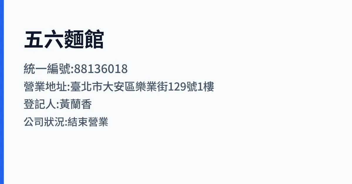 五六麵館 - 統編 88136018(臺北市) 公司登記資料與營業項目詳細圖表
