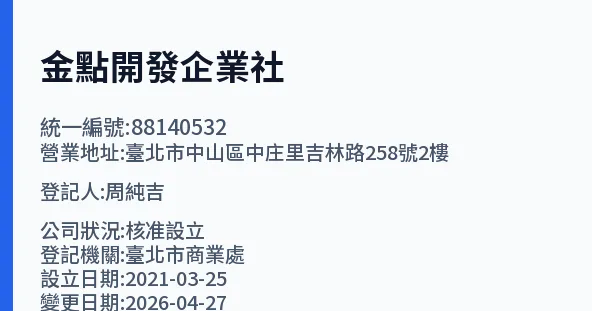 金點開發企業社的照片-統編 88140532(臺北市) 公司登記資料與營業項目詳細圖表