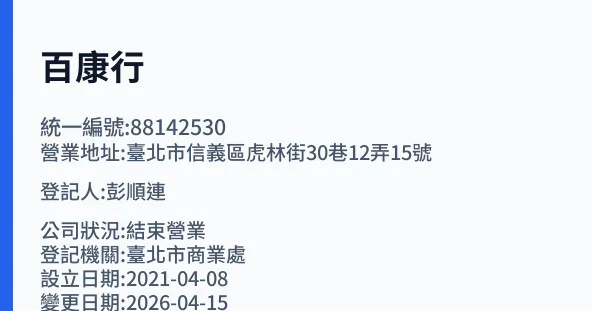 百康行的照片-統編 88142530(臺北市) 公司登記資料與營業項目詳細圖表