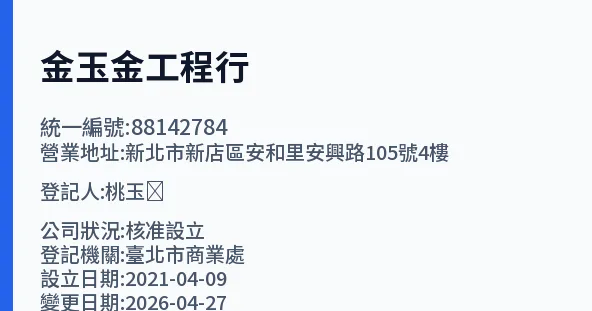 金玉金工程行的照片-統編 88142784(新北市) 公司登記資料與營業項目詳細圖表