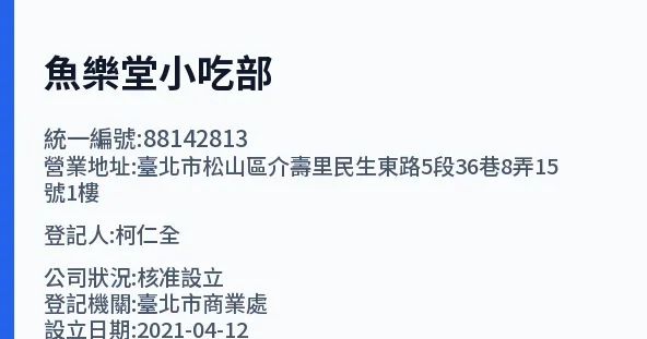 魚樂堂小吃部的照片-統編 88142813(臺北市) 公司登記資料與營業項目詳細圖表