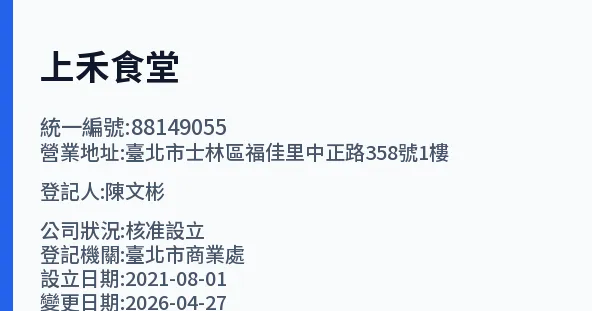 上禾食堂的照片-統編 88149055(臺北市) 公司登記資料與營業項目詳細圖表