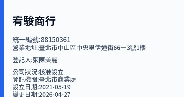 宥駿商行的照片-統編 88150361(臺北市) 公司登記資料與營業項目詳細圖表