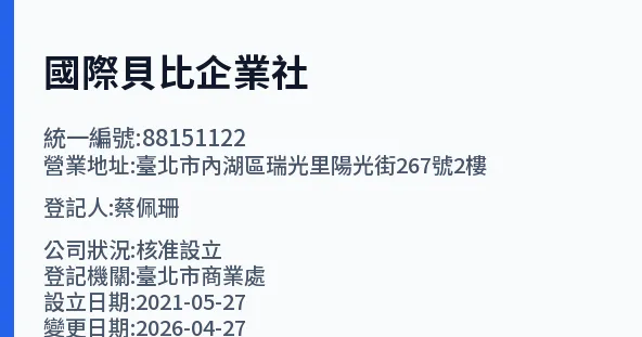 國際貝比企業社的照片-統編 88151122(臺北市) 公司登記資料與營業項目詳細圖表