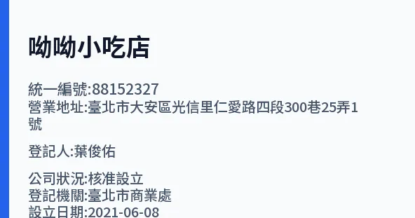 呦呦小吃店的照片-統編 88152327(臺北市) 公司登記資料與營業項目詳細圖表