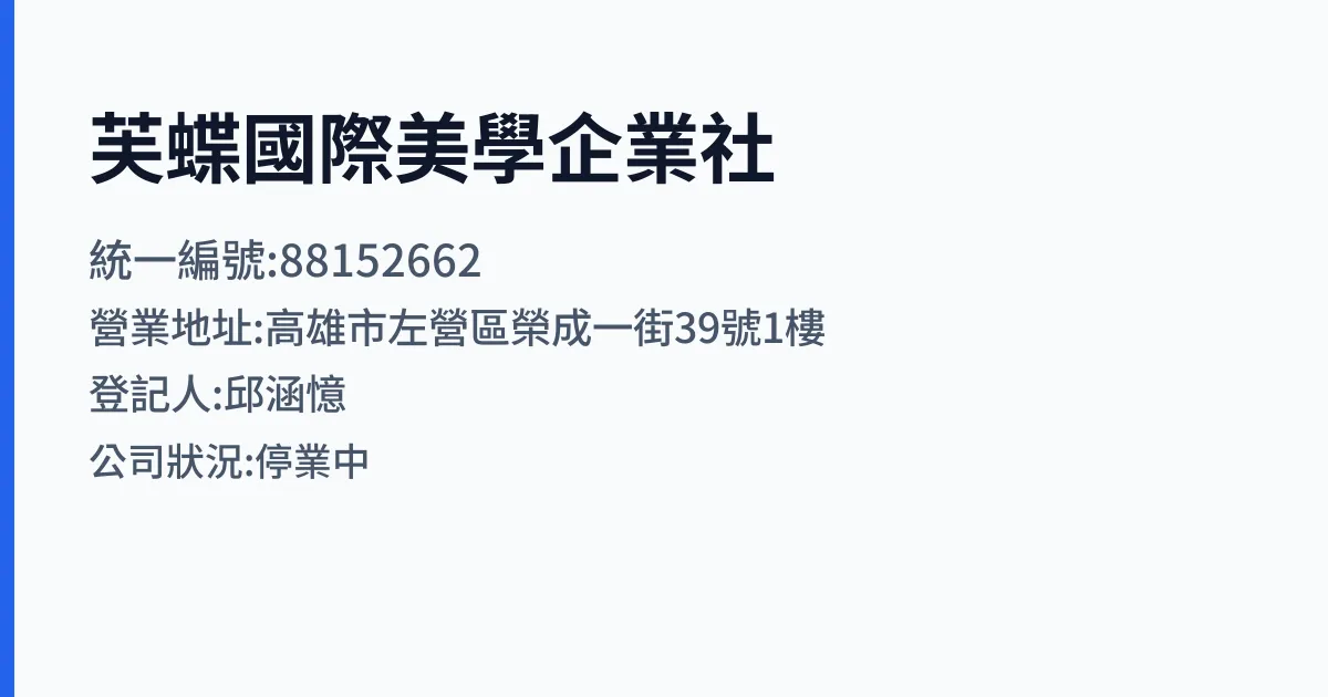 芙蝶國際美學企業社 - 統編 88152662(高雄市) 公司登記資料與營業項目詳細圖表