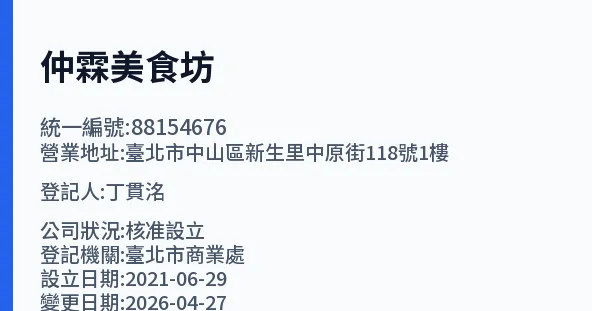 仲霖美食坊的照片-統編 88154676(臺北市) 公司登記資料與營業項目詳細圖表