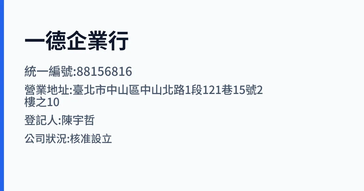 一德企業行 - 統編 88156816(臺北市) 公司登記資料與營業項目詳細圖表