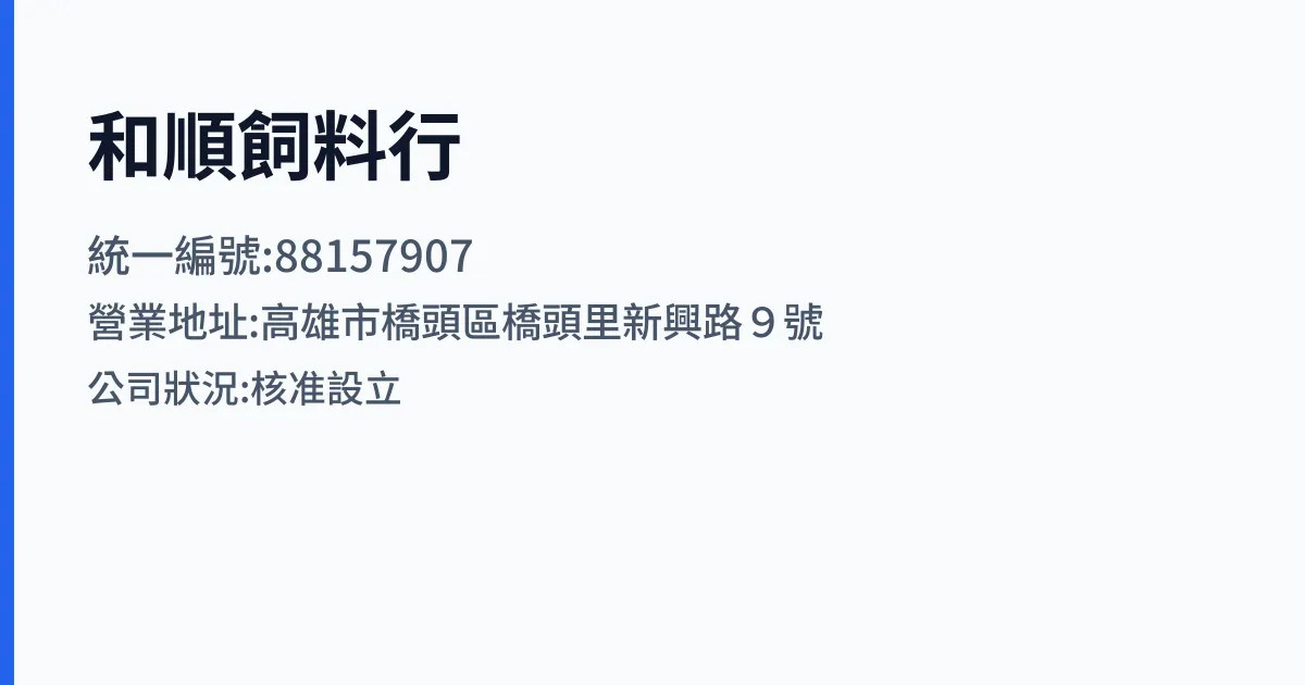 和順飼料行 - 統編 88157907(高雄市) 公司登記資料與營業項目詳細圖表