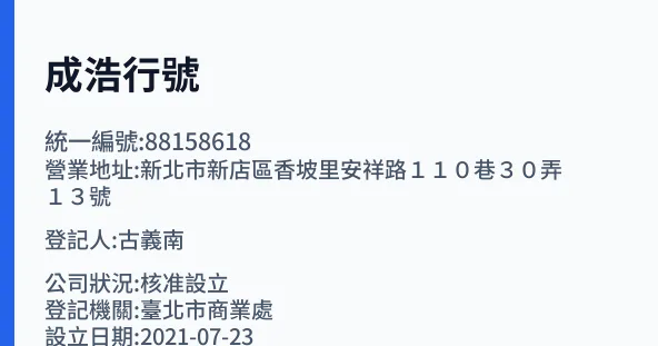 成浩行號的照片-統編 88158618(臺北市) 公司登記資料與營業項目詳細圖表
