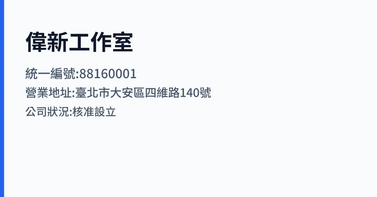 偉新工作室 - 統編 88160001(臺北市) 公司登記資料與營業項目詳細圖表