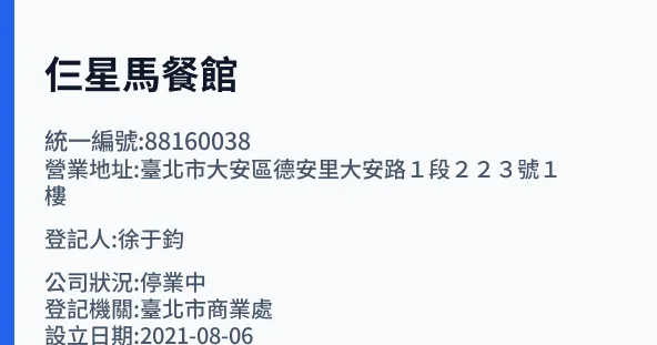 仨星馬餐館的照片-統編 88160038(臺北市) 公司登記資料與營業項目詳細圖表