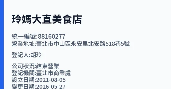 玲媽大直美食店的照片-統編 88160277(臺北市) 公司登記資料與營業項目詳細圖表