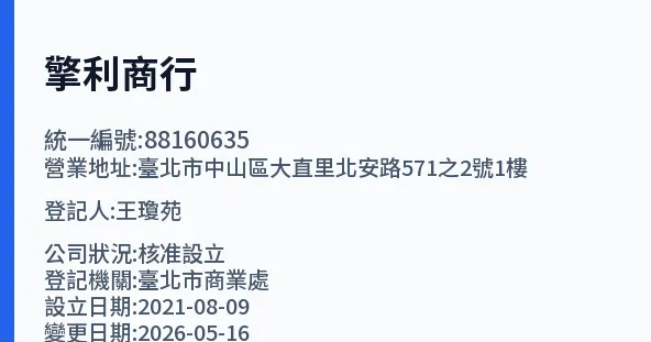 擎利商行的照片-統編 88160635(臺北市) 公司登記資料與營業項目詳細圖表
